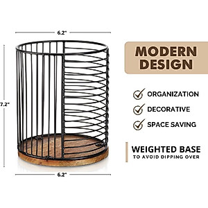 Coffee Pod Storage Holder, Metal Wire Basket with Wood Base, Countertop Coffee Capsule Organizer (89357)