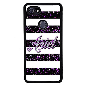Purple Silver Glitter Bars Personalized Black Rubber Phone Case Compatible With Google Pixel 8 Pro, 8a, 8, 7a, 7, Pixel 7 Pro, 6a, 6 Pro, 6, 5, 4a 5G, 4a 4G, 4, 4 XL, 3a, 3a XL, 3, 3 XL, 2 XL, 2