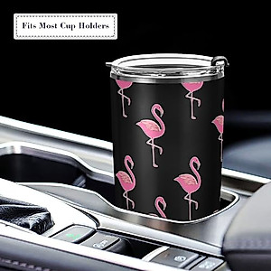 Lovely Flamingos Black Coffee Tumbler Cups Stainless Steel Tumbler with Lid and Straw Water Cup Insulated Tumblers Travel Coffee Mug Bottle for Ice Cold Hot Drink Outdoor Men Women
