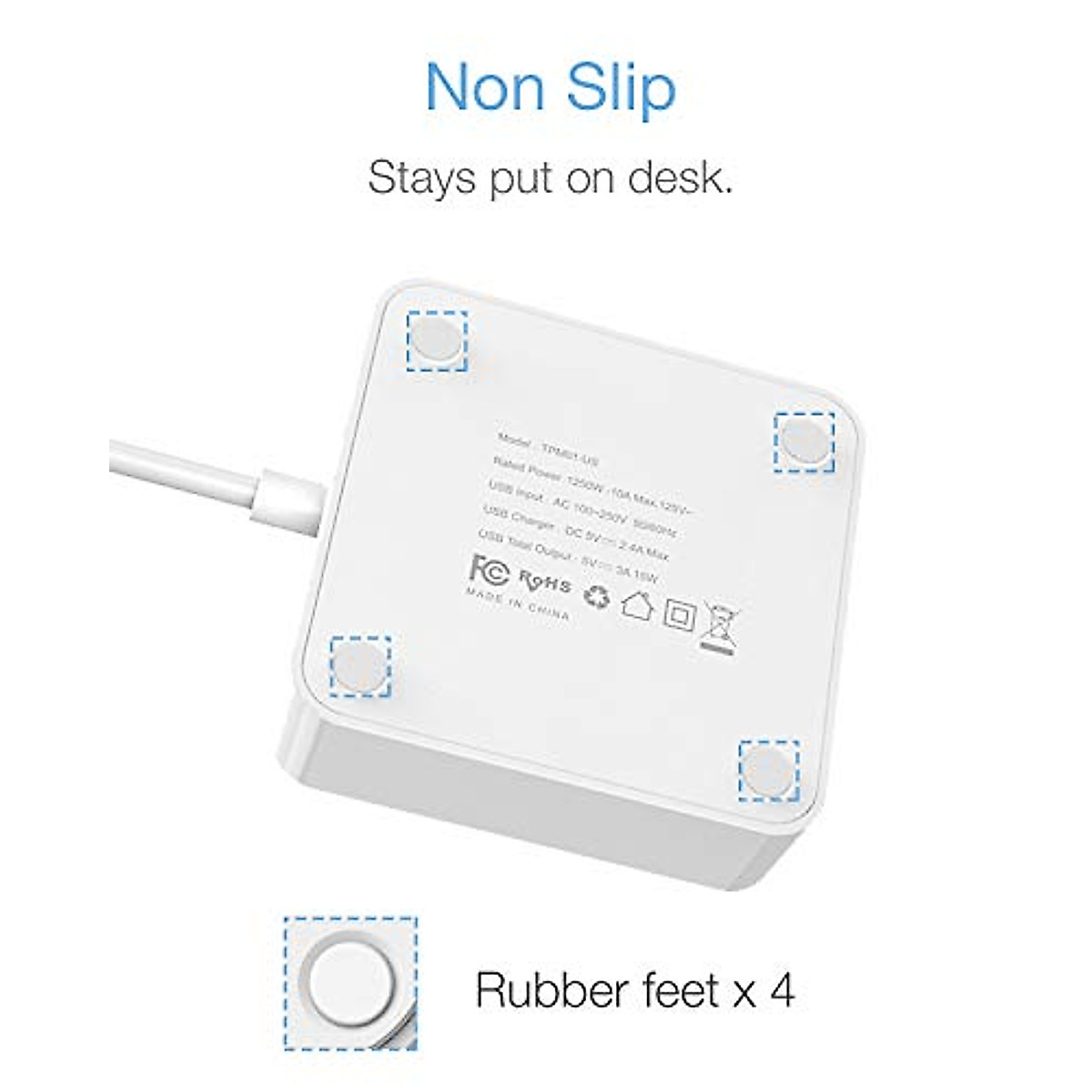 Power Strip 3 USB 3 Outlet, Desktop Charging Station 5 ft Flat Plug Extension Cord for Cruise Ship Accessories Dorm Room Plug Extender, White