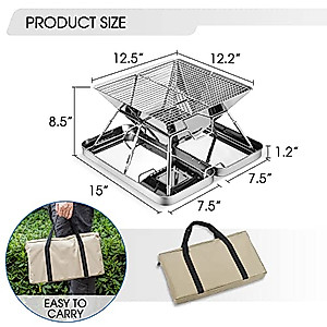 Fltom Portable Charcoal Grill, Folding Stainless Steel Camping Fire Pit, Backpacking Grill for Outdoor Cooking Hiking Camping Picnics