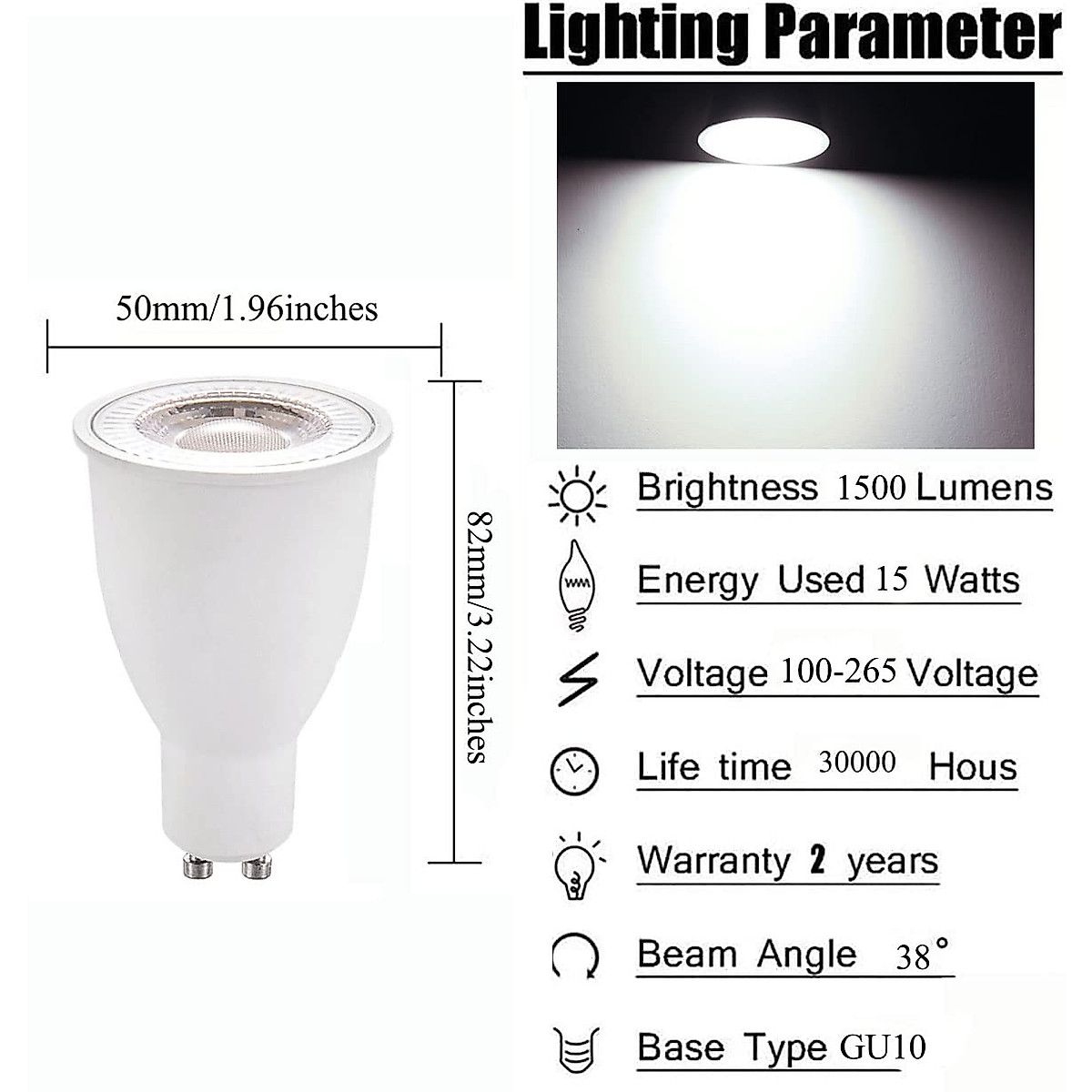 Edearkar 15W GU10 LED Light Bulbs, Equivalent 150W, 1500 Lumens, 6000K Daylight White, LED Bulbs for Recessed Track Lighting, AC100-265V, 38° Beam Angle, Non-Dimmable, GU10 Base, Pack of 6