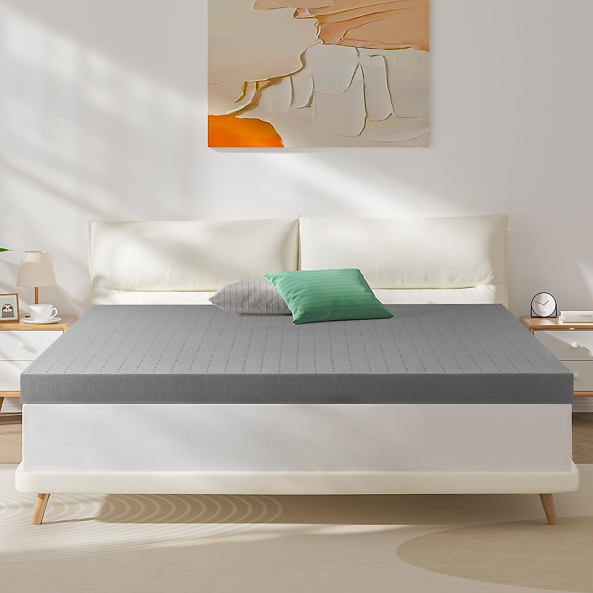 VISCOFLEX 3 Inch Mattress Topper Queen - High Density Foam Firm Bed Topper for Back Pain & Extra Weight Individuals, Back Pain Relief - Charcoal Infusion, CertiPUR-US, New-Version