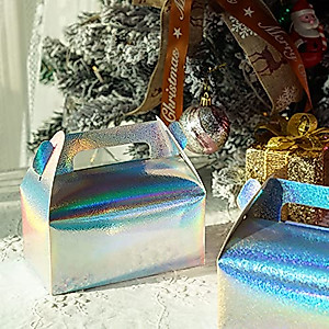 UnicoPak 30 Pack Rainbow Silver Gable Treat Boxes, Party Favor Boxes, Gift Boxes for Kids, for Snacks, Candy, Toys, Birthday Party, Wedding, Halloween, Christmas – 6.5x3.5x3.5 Inches