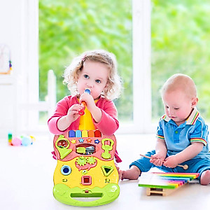 BABY JOY Sit-to-Stand Walker, 2 in 1 Pull and Push Baby Walker w/Detachable Learning Activity Panel, Adjustable Height, Music & Light, Early Development Toys for Toddlers (Pink)