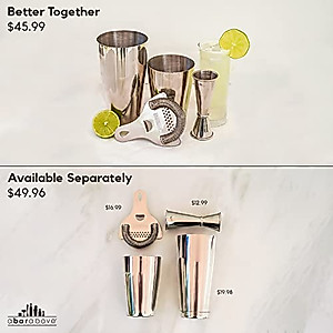 A Bar Above Boston Cocktail Shaker Set – 4-Piece Stainless Steel Bartender Kit for Business or Home Bar – Includes Hawthorne Strainer & Japanese Jigger – Professional Bar Accessories