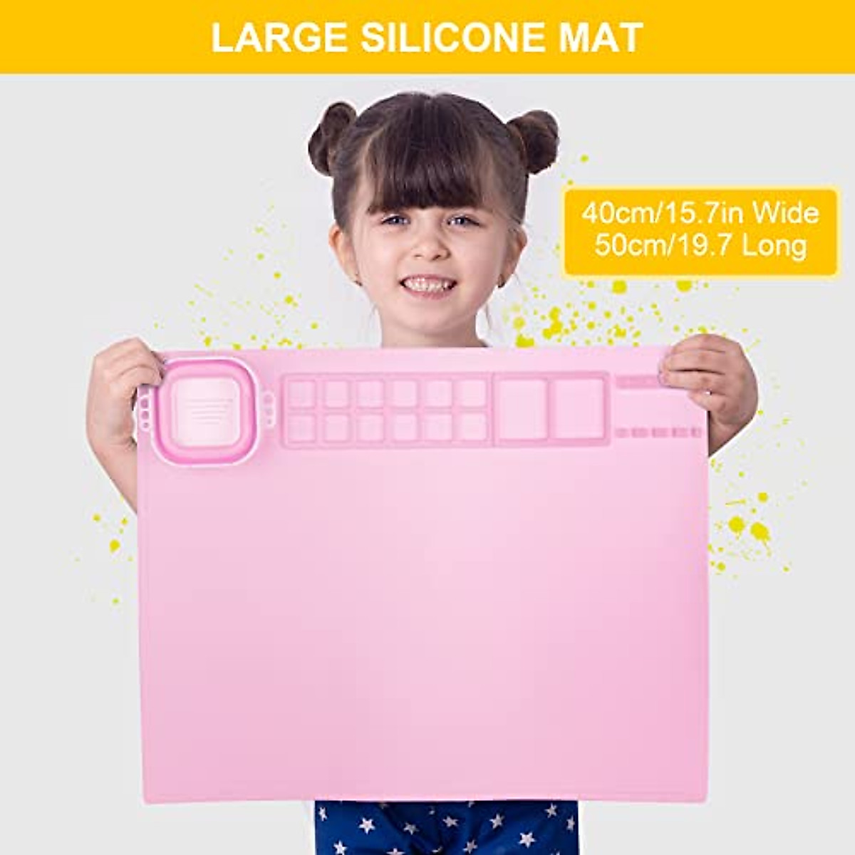 Silicone Painting Mat, Art Mat with Cup, Craft Paint Brush Cleaner Tool, Artist for Kids Gift Clay DIY Creations (Pink)