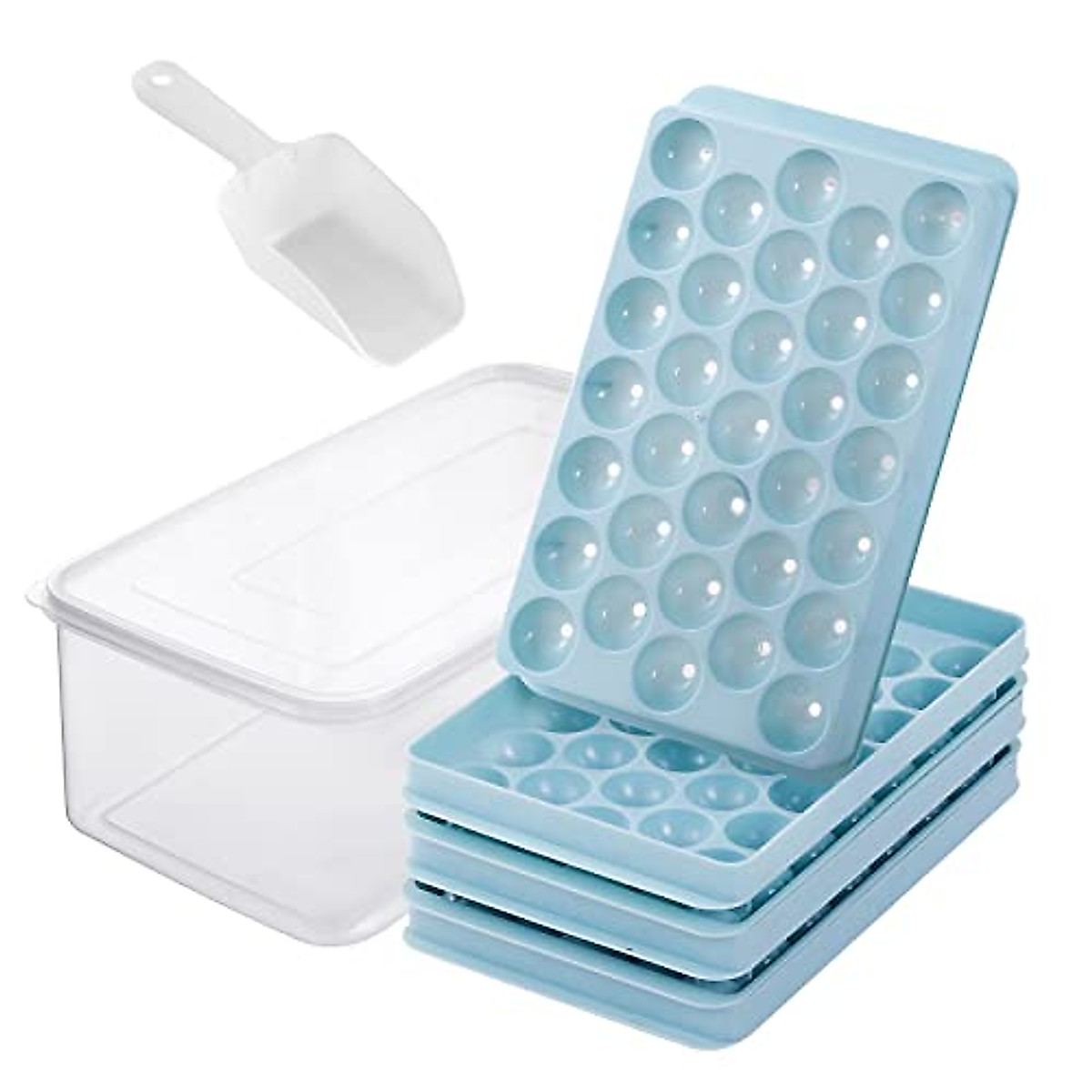 Round Ice Cube Trays - 3 Pack Round Ice Ball Maker Mold with Container Ice Cube Trays with Ice Bin Ice Scoop, for Ice Chilling, Cocktail, Juice, Coffee, Freezer