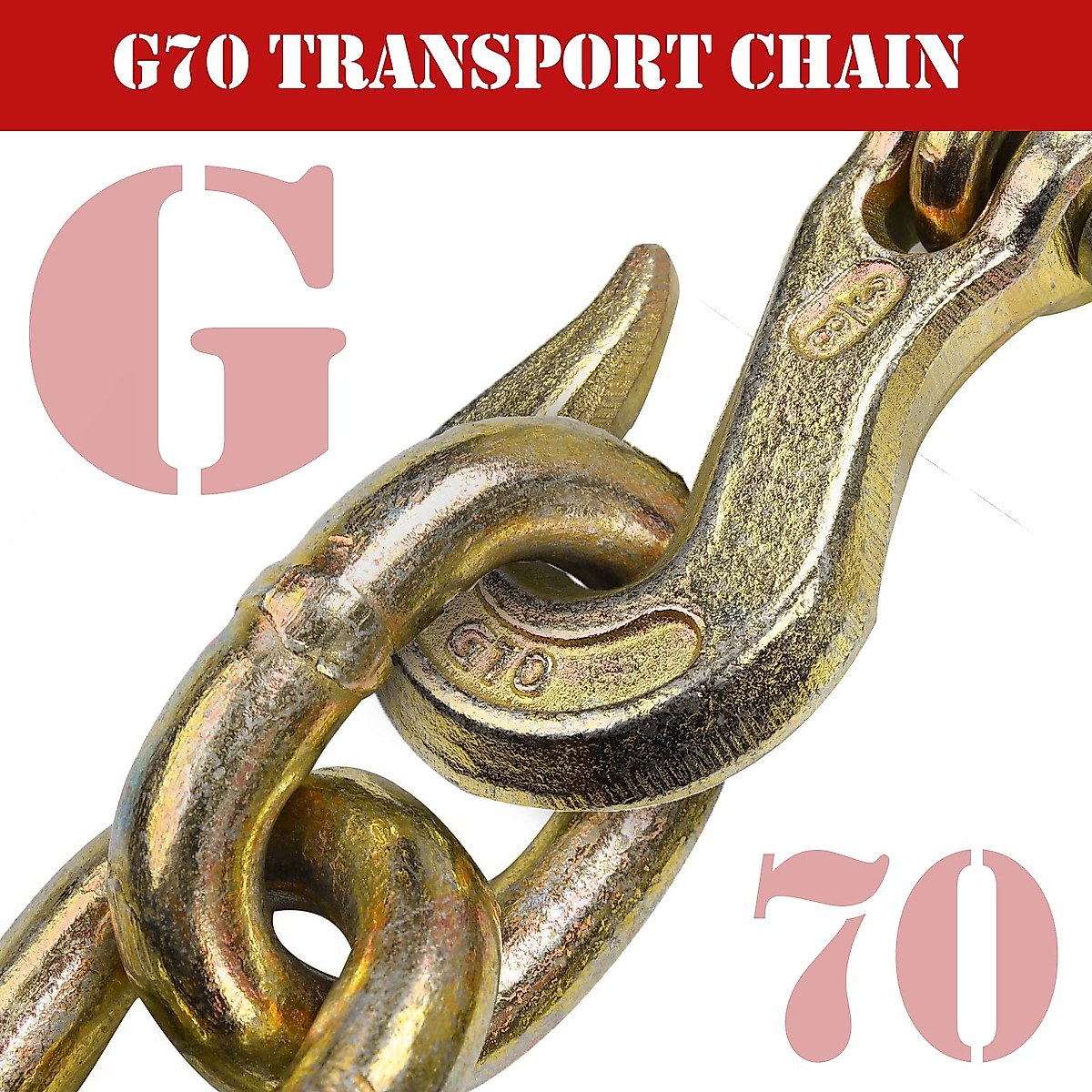 EASYBERG 2 Grade 70 3/8" x 20' Transport Chain Tie Down Binder Chain with Grab Hooks