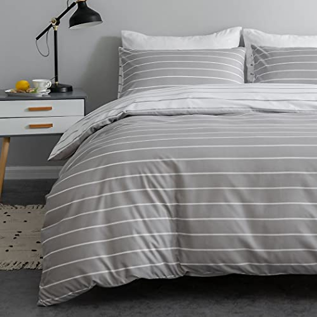 Lekesky Grey Duvet Cover Queen Size, Comforter Covers Queen 3pc Soft 100% Washed Microfiber Breathable Bedding Duvet Cover Set with Zipper Ties (1 Comforter Cover 90x90 +2 Pillow Cases)