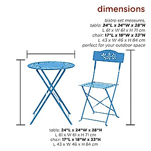 Alpine Corporation Bistro Set, Table: 24" L x 24" W x 28" H Chair: 17" L 18" W x 33" H, Blue