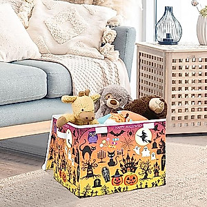 Krafig Halloween Party Foldable Storage Box Canvas Storage Bin Containers Baskets with Lids Handles Cubby Organizer Bins