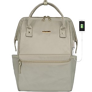 KROSER Laptop Backpack 17" Stylish Backpack Water Repellent College Casual Daypack with USB Port Travel Business Work Bag for Men/Women Light khaki