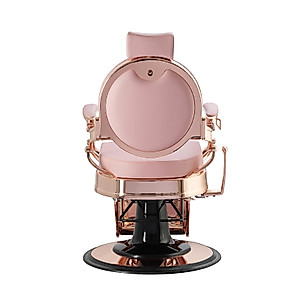 Truman Vintage Barber Chair, Reclining Heavy Duty Barber Chair, Pink Seat Rose Gold Frame