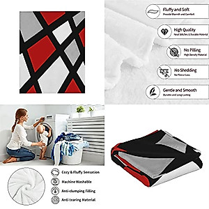 Red Black Blanket, Gray White Geometric Throw Blanket Flannel Fleece Fuzzy Blanket for Kids Teens Adults Soft Lighrweight Blankets for Bed Couch Sofa Indoor Outdoor, 60x50 Inch