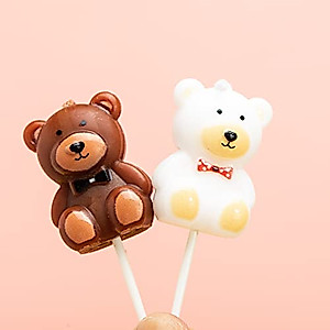 Lovelyshop 3D White & Brown Teddy Bear Birthday Candles Cake Topper, Assorted Candles for Party 2 3/4", 2pc