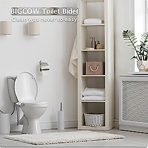 BIGCOW Bidet Attachment for Toilet, Ultra-Slim Dual Nozzle (Frontal & Rear Wash) Hygienic Toilet Bidet, Fresh Cold Water Pressure Adjustable Bidet Attachment with Stainless Steel Inlet