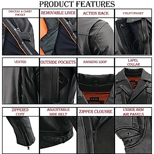 Milwaukee Leather LKM1760 Men's Black Leather Motorcycle Riders Jacket w/Multi-Utility Pockets - X-Large