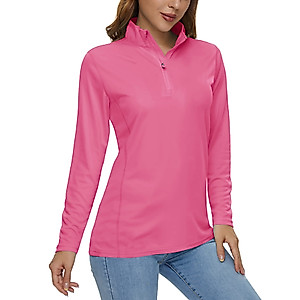 CRYSULLY Women's Shirts Summer Athletic Shirt Long Sleeve Top Outdoor Hiking Slim Fit Shirt Rose