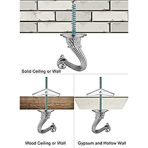 Qc Ceiling Hooks for Hanging Plants, 6 Sets Nickel Heavy Duty Swag Hooks with Hardware Including Screws and Toggle Wings