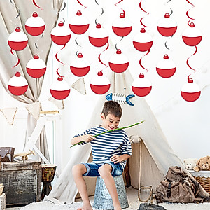 60PCS Gone Fishing Party Hanging Swirls Fishing Birthday Decoration Fishing Bobber Party Streamers Fishing Themed Ceiling Streamers for Fisherman Ideas Photo Props Baby Shower Birthday Party Supplies