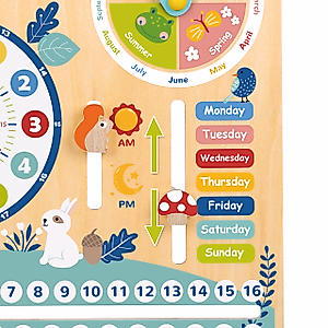 Pidoko Kids Montessori Toys for 3 Year Old - All about Today Learning Board - Calendar Clock and Time Learning for Toddlers 3 4 5