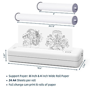 HPRT Wireless Portable Printers with 210mm Paper Roll, Mobile Office, School, Home, Portable Printers Wireless for Travel