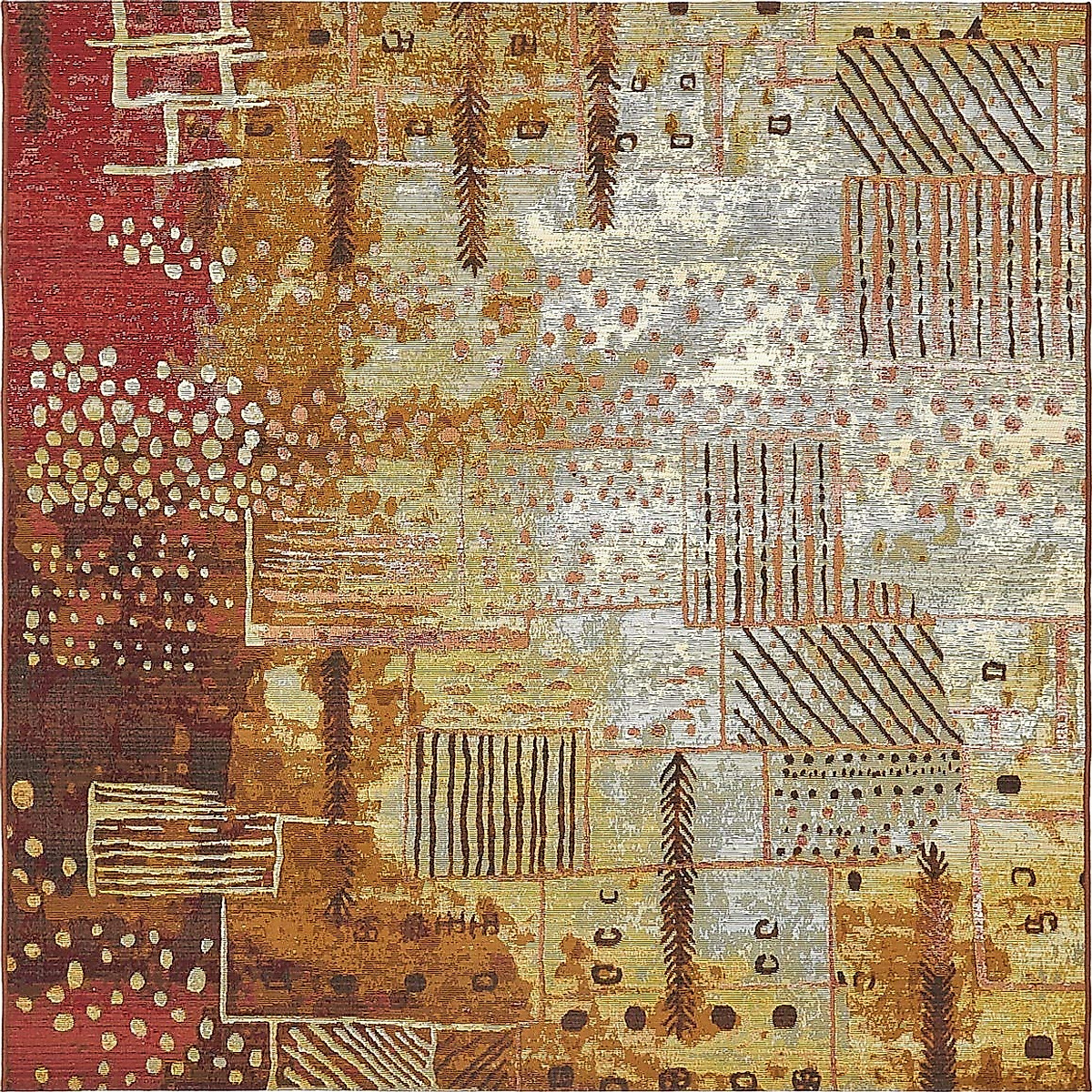 Unique Loom Outdoor Modern Collection Area Rug - Pine (5' 4" Square, Multi/ Brown)