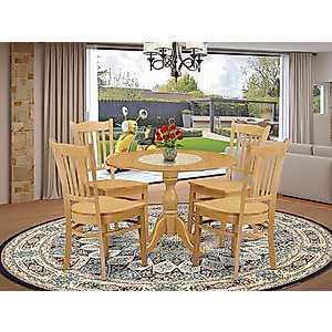 East West Furniture DMGR5-OAK-W 5 Piece Modern Dining Table Set Includes a Round Wooden Table with Dropleaf and 4 Dining Chairs, 42x42 Inch, Oak