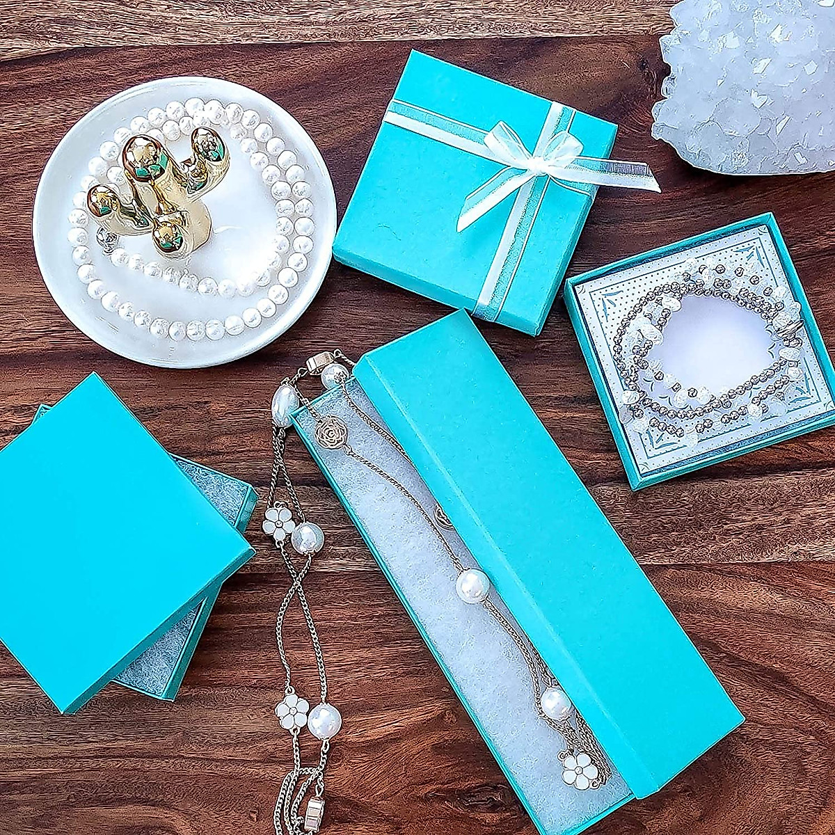TheDisplayGuys - 100-Pack #10 Cotton Filled Cardboard Paper Jewelry Box Gift Case - Teal Green (1 15/16" x 1 1/4" x 11/16")