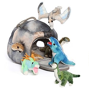 Muiteiur Dinosaur House with 6 Plush Dinosaurs Stuffed Animal Great Set Toy Childrens Day Gift for Boys and Girls, 7.8 inch