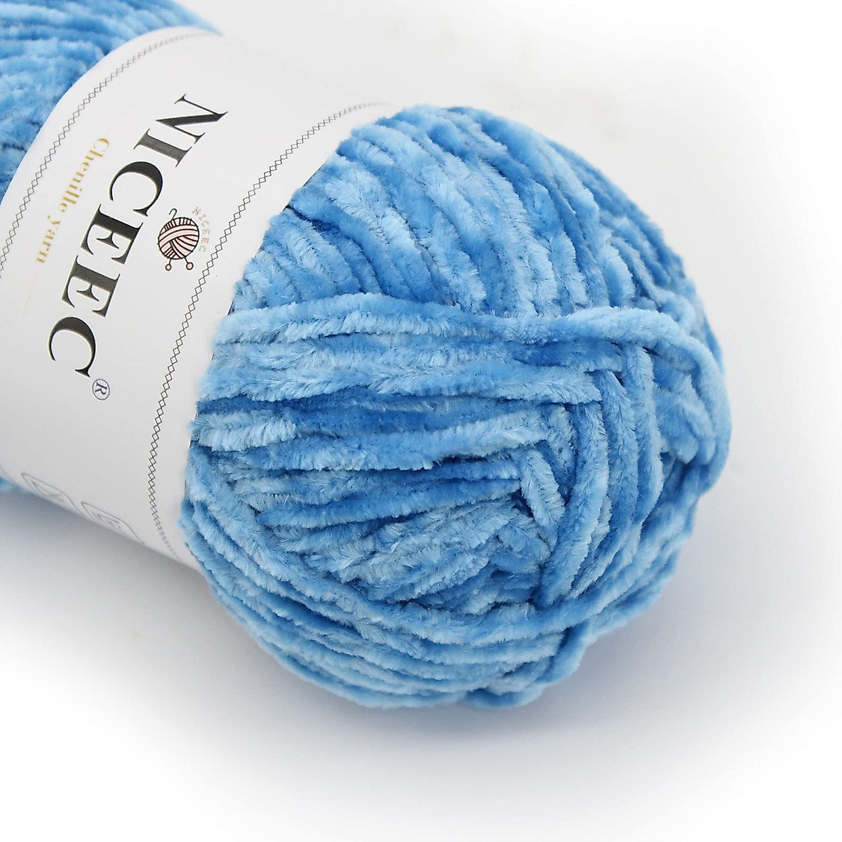 NICEEC 3 Skeins Soft Chenille Yarn Blanket Yarn for Knitting Fancy Yarn for Crochet Weaving DIY Craft Total Length 3×85m (3×93yds, 3×50g)_Blue