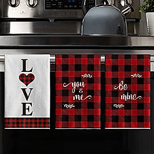 Artoid Mode Buffalo Plaid Kitchen Dish Towels, 18 x 26 Inch Seasonal Valentine's Day Anniversary Wedding Ultra Absorbent Drying Cloth Tea Towels for Cooking Baking Set of 4