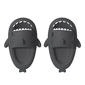 ChayChax Boys Girl Cloud Shark Slides Non-Slip Novelty Open Toe Sandals Extremely Comfy Cushioned Thick Sole Cute Cartoon Shower Slippers Indoor & Outdoor，Dark Grey，6.5-7.5Big Kid