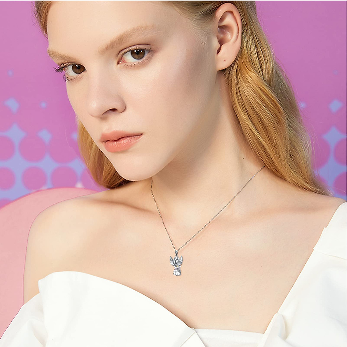 AOBOCO Sterling Silver Guardian Angel Necklace Embellished with Crystals from Austria,hypoallergeni Angel Pendant, Christening Communion Baptism Jewelry-2