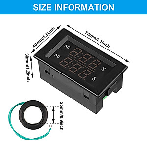 Volt Amp Meter 500V 200A Voltmeter Voltage and Current Meter Digital Dual Display, 0.39 Inches LED 2 in 1 Multimeter, 2-Wire Voltage Amperage Tester Gauge with Current Transformer (2)