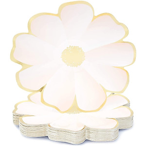 Sparkle and Bash 144-Piece Flower Party Supplies with Daisy Paper Plates, Napkins, Cups, and Cutlery (Serves 24)