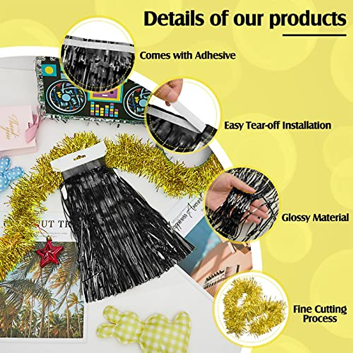 10 Pcs Graduation Parade Float Decorations, Include Foil Fringe Garland Set of 4 and Metallic Twist Garland Set of 6, Car Decorations for Congrats Grad (Black and Gold)