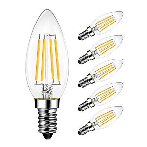 LVWIT B11 LED Edison Filament Bulb Dimmable 60W Equivalent, E12 Candelabra Base 2700K Warm White Candle Light Bulb, UL-Listed (6 Pack)