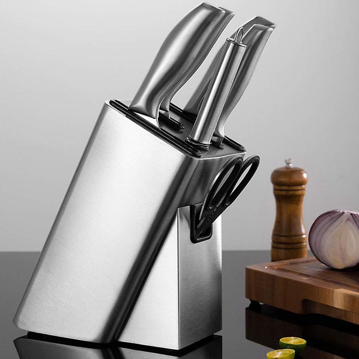 CUJUX Knife Holder Stainless Steel Modern Design with Scissors Groove Knife Holder Countertop Storage Kitchen Rack Household Storage Rack