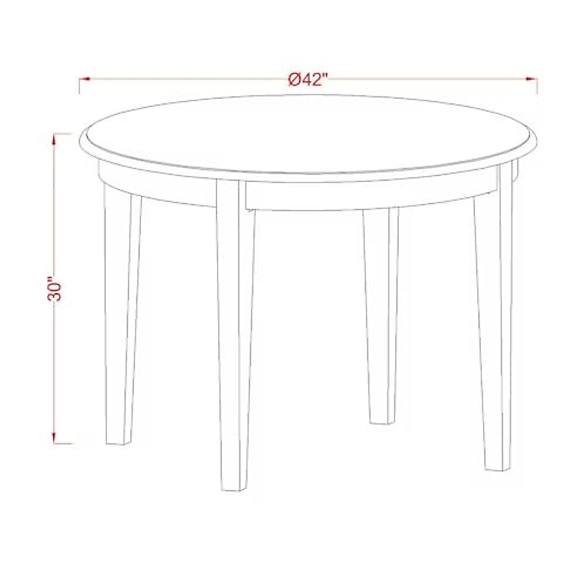 East West Furniture BOAB5-LWH-64 5 Piece Dining Table Set for 4 Includes a Round Kitchen Table and 4 White Faux Leather Upholstered Parson Chairs, 42x42 Inch, Linen White