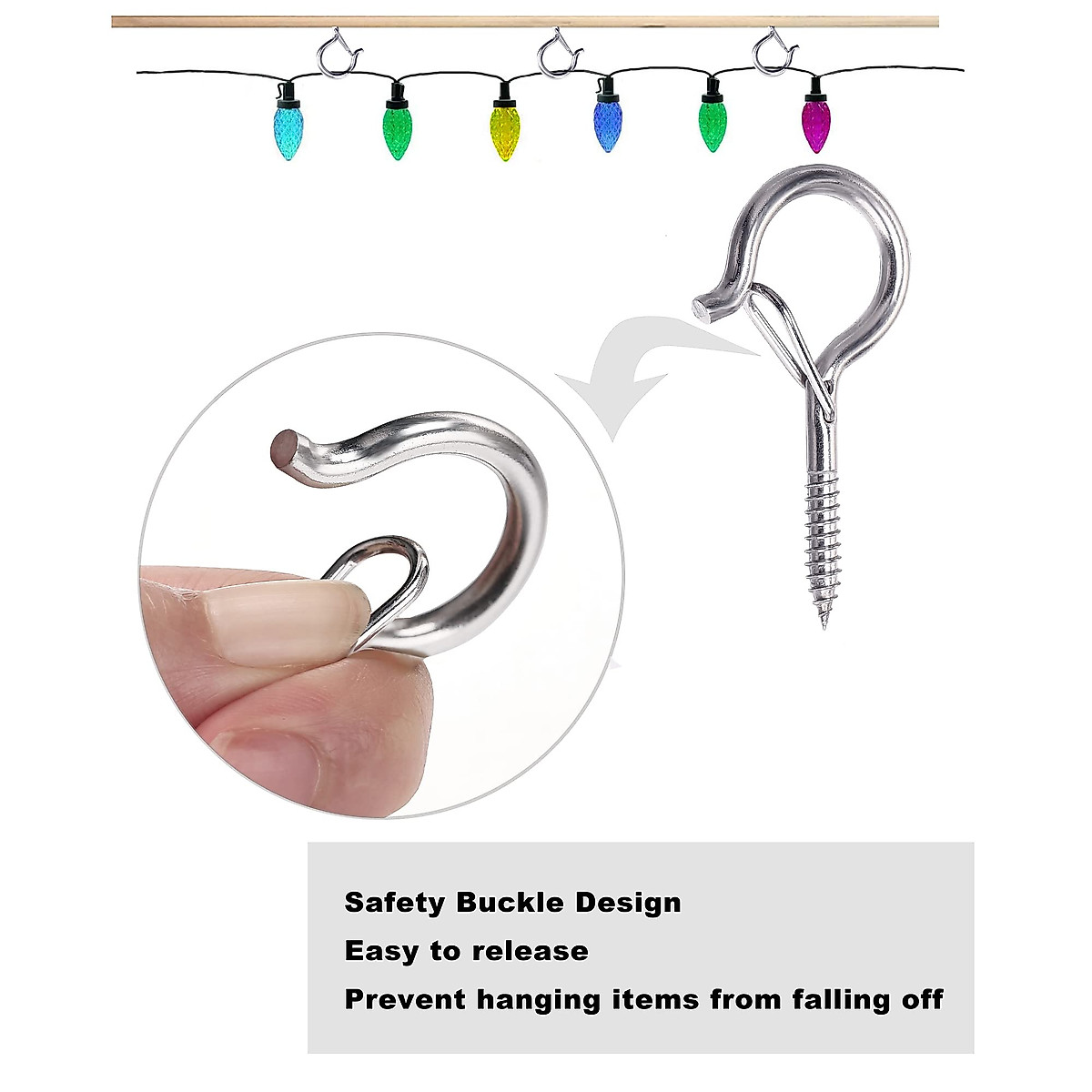 PlusRoc 20 Pack Stainless Steel Hooks for Hanging Christmas Xmas String Lights Outdoor Plants, 2.2 Inch Silver Cup Hooks Screw in Ceiling Hooks Eye Hook Q-Hanger, Wall Mount Ceiling Mount