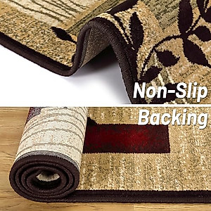 NANAN Anti-Slip Area Rug 5x8 Decorative Throw Rug Roll Wrapped Area Rug Woven Area Rug Non-Shedding Carpet for Laundry Living Room Nursery Bedroom,Brown/Red 5'x8'