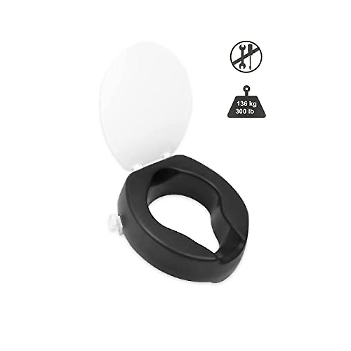 KMINA - Toilet Seat Risers for Seniors 4 inch, Soft Raised Toilet Seat with Lid, Handicap Toilet Seat Riser, Soft Elevated Toilet Seat for Elderly, Black High Toilet Seat for Seniors