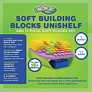 UNiPLAY Building Blocks Daycare Play Shelf with Storage 11 Piece Set, Sensory Toys Storage Bin and Play Shelf for Teething Baby Starter Learning Building Blocks, Ages 3 Months and Up, Purple