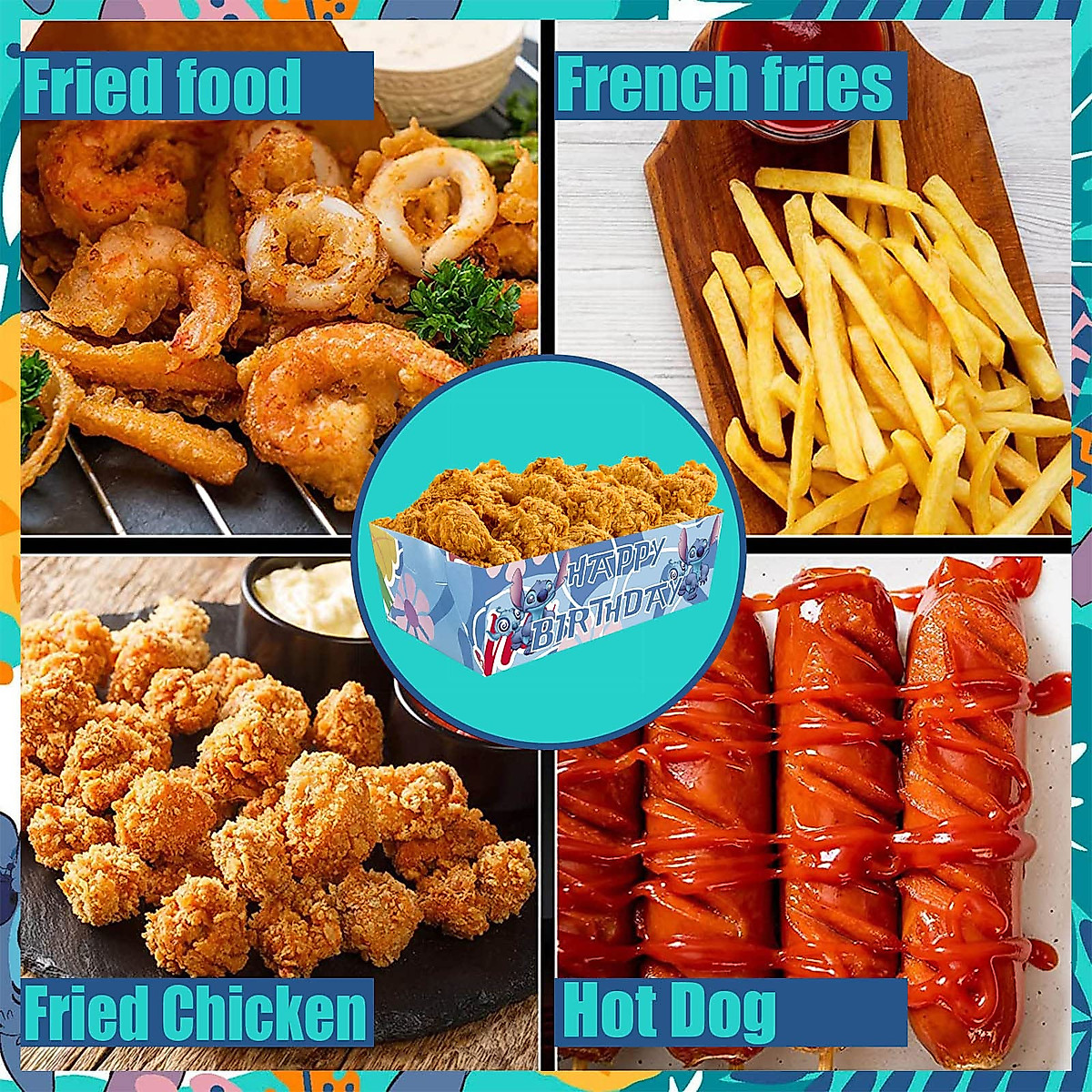 Stitch Birthday Decorations - 24pcs Stitch Party Paper Food Trays, Stitch Theme Party Paper Trays for Lilo and Stitch Birthday Party Decorations