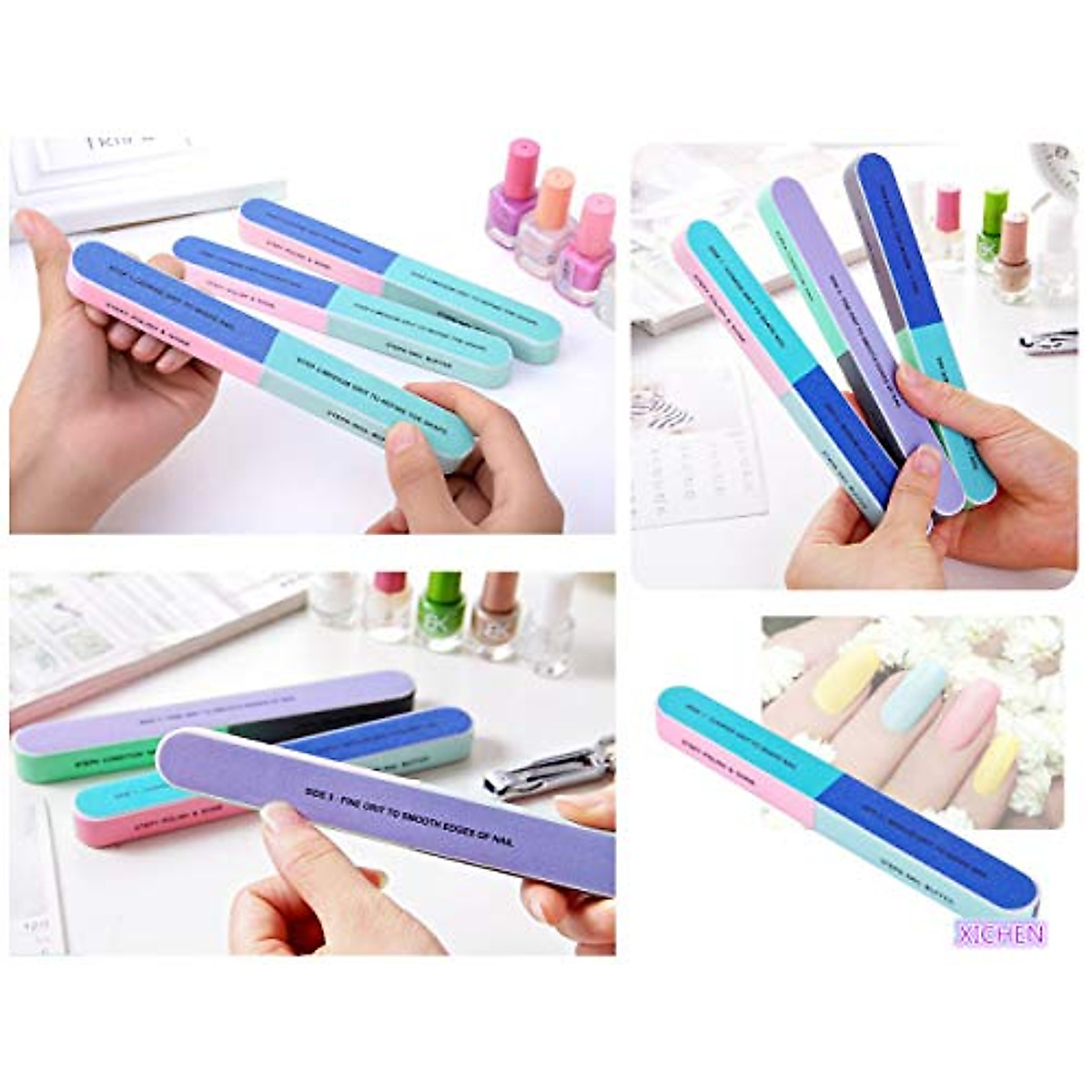XICHEN 7-Way Nail Buffer Nail Shiner Sponge Nail Files Sanding Blocks - 12pcs