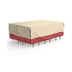 BROSYDA Patio Furniture Set Cover Waterproof, 600D Heavy Duty Lawn Patio Furniture Covers, Outdoor Sectional Sofa Cover Patio Table Chair Set Cover, 108" W×82" D×28" H, Beige & Orange