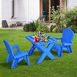 Costzon Kids Table and Chair Set, Toddler Activity Table and Adirondack Chairs for Picnic, Garden, Patio, Backyard & Beach, Outdoor & Chairs (Blue)