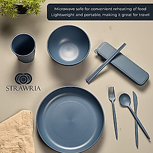 Wheat Straw Dinnerware Sets – Wheat Straw Plates and Bowls Sets with Cups and Cutlery – Eco-Friendly Unbreakable Dinnerware – Reusable Wheat Straw Plates – Microwaveable and Dishwasher-Safe